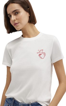 Mavi Damen Women Printed Tshirt T-Shirt, Antique White, XL