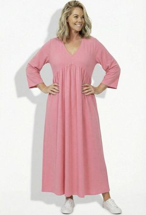 Ulla Popken Maxikleid Musselinkleid A-Linie V-Ausschnitt Langarm