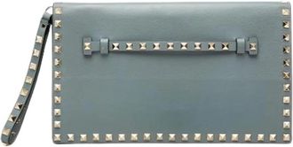 Valentino Sac pochette en cuir Pre-owned orn&eacute; de clous - Femme - Pre-owned - Bleu - Taille: ONE Size