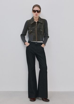 Mango Veste maille combin&eacute;e gris anthracite - Femme - S - MANGO