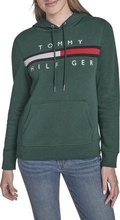 Tommy Hilfiger Damen Fleece Soft Pullover Hoodie Sweater Sweatshirt, Forest, S