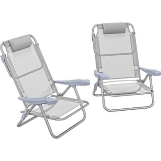 OUTSUNNY Lot de 2 chaises de jardin camping plage pliables t&eacute;ti&egrave;re dossier inclinable 6 niv. alu. teslin bleu turquoise
