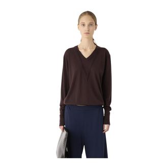 Meimeij Femme, Pulls, Brun, Taille: 36 FR M6Fz10391 Port Royal Tricot Col V