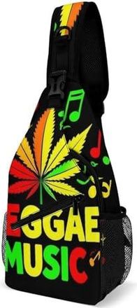 Generic Sacoche Tactique Musique reggae Flag WeedLeaves Antivol Sac &agrave; Bandouli&egrave;re Multifonction Sac &agrave; Poitrine pour Cyclisme Randonn&eacute;e Femme