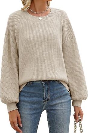 Heekpek Lonya Pull Femme Chic Elegant - Tricot Col Rond Sweat Hiver Chaud Pullover Manche Longue Pulls Femme Cable Knit Grande Taille Tricot&eacute; Pull Long Oversi