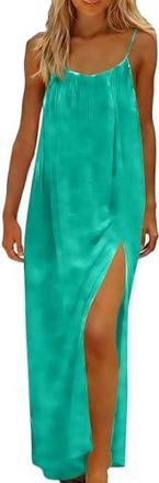Generic Robe de plage pour femme, robe longue d&eacute;t&eacute; l&eacute;g&egrave;re, dos nu, bretelles profondes dans le dos, fente lat&eacute;rale, robe de soleil d&eacute;contract&eacute;e pour les vacan