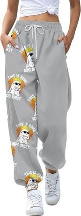 Generic Pantalon de surv&ecirc;tement pour femme - Pantalon de yoga taille haute avec poches en coton pour femme, gris, XXL