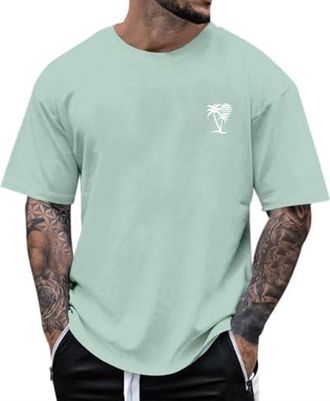 Generic T-shirt de sport décontracté et élégant pour homme, imprimé cocotier, col rond, manches courtes, respirant, pour le sport, la course à pied, la gym, V