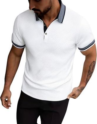 Generic Chemise basique boutonn&eacute;e pour homme, polo vintage d&eacute;contract&eacute;, l&eacute;ger et respirant, t-shirts dext&eacute;rieur, blanc, XXL