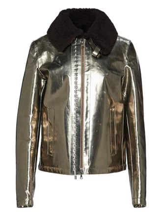 Jil Sander Jacke im Metallic-Look mit Shearling-Kragen - Gold
