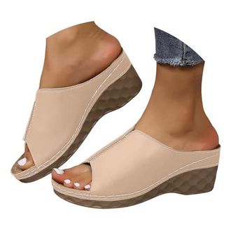 Generic Pantoufles orthop&eacute;diques avec soutien de la vo&ucirc;te plantaire pour femme - Confortables - Couleur unie - Respirant - En cuir - Semelle compens&eacute;e - &Agrave; enf