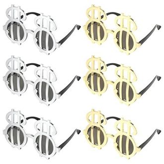 BESPORTBLE Lot de 6 Lunettes de Soleil Fantaisie pour F&ecirc;te Adulte Symboles Dor&eacute; et Argent&eacute; Plastique L&eacute;ger Taille Unique Accessoires Photo Carnaval D&eacute;guisement e