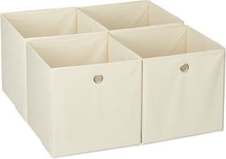 Relaxdays Aufbewahrungsbox 4er Set, Faltbare Regalboxen, HBT: 30 x 30 x 30 cm, Grifflöcher, Faltboxen für Regale, beige