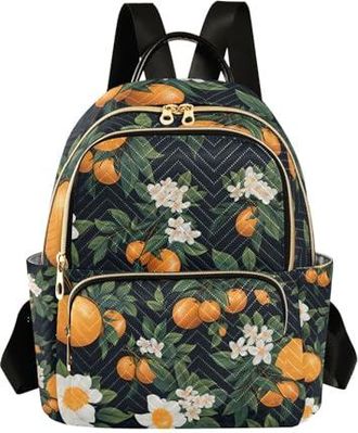 Mnsruu Mini sac à dos pour femme, orange, blanc, fleur, vert, noir, petit sac à dos tendance pour femme, sac à dos décontracté, Multi1170, M
