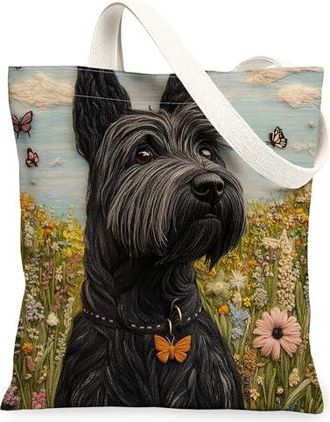 Generic Sac fourre-tout en toile motif terrier &eacute;cossais printanier, 33 x 38,1 cm, sac d&eacute;picerie r&eacute;utilisable pour femme, peinture danimal domestique, d&eacute;corati