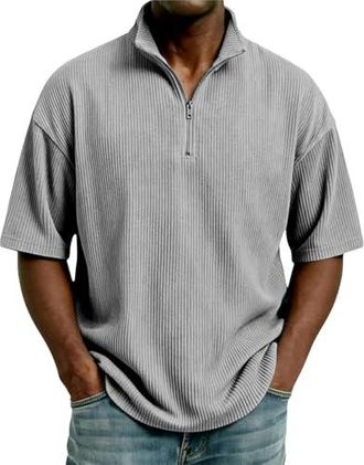 Generic Hauts basiques classiques solides pour homme, v&ecirc;tements de travail d&eacute;contract&eacute;s, polo boutonn&eacute;, chemise l&eacute;g&egrave;re et respirante, t-shirts dext&eacute;rieur, gri