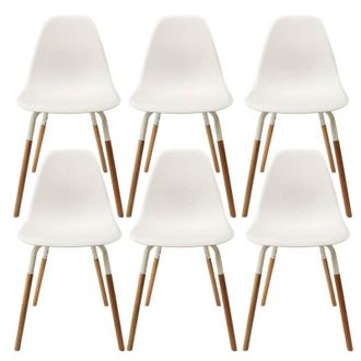 Altobuy Altobuy - fluk - Lot de 6 Chaises Polypropyl&egrave;ne Blanc et Bois