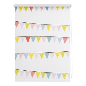 LICHTBLICK Klemmfix Tageslicht-Rollo mit Motiv, ohne Bohren, Blickdicht, Seitenzugrollo, Made in Germany, Wimpelkette - Bunt 100 x 150 cm (B x L)