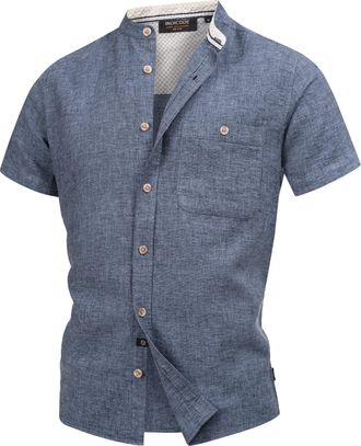 Indicode Herren INHelmer Kurzarm-Hemd mit Stehkragen | Herrenhemd Männerhemd Navy, XXL