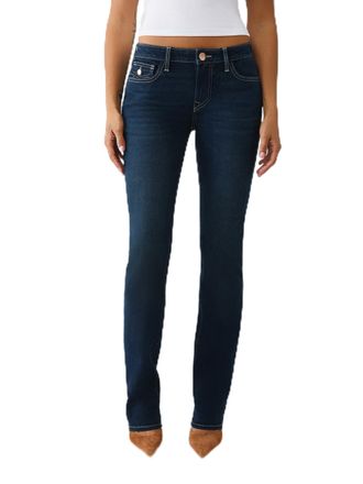 True Religion Damen Billie Single Needle Mid Rise Flap Straight Jeans, Dark Moutainside Wash, 29W