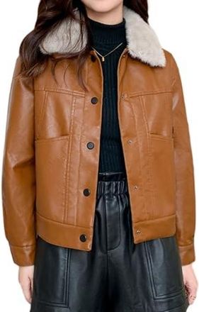 Generic Vestes de moto courtes en similicuir pour femmes, tenues de printemps tendance, manteaux dhiver hauts v&ecirc;tements 2026, Marron lourd, 4XL