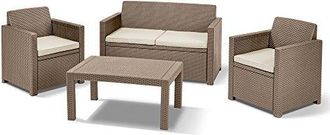 Keter Allibert Lounge Set in Rattanoptik, Merano Set, Cappuccino / Sand, 124 x 80 x 59 cm, bequeme Lounge Balkonmöbel