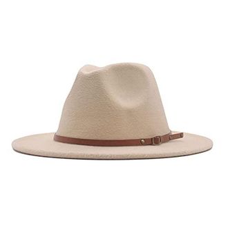 FNKDOR Fedora Chapeau Femme Homme Chapeau de Jazz en Feutre Fedora &agrave; Large Bord R&eacute;glable Trilby Feutre Cap &Eacute;l&eacute;gant Casquette Haut de Forme Unisexe (Beige, Fr