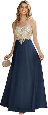 MisShow Robe Mariage invit&eacute;e Femme Grande Taille Longue Robe de c&eacute;r&eacute;monie pour Femme Ronde sans Manches Bleu Marine 44