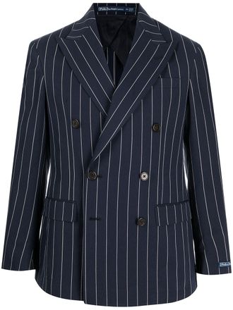 Polo Ralph Lauren blazer ray&eacute; &agrave; boutonni&egrave;re crois&eacute;e - Bleu