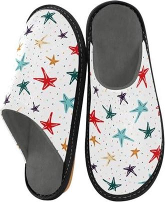 HMZXZ Pantoufles blanches pour homme et femme, motif &eacute;toiles de mer, chaussons dint&eacute;rieur pour la maison, la chambre &agrave; coucher, les voyages, multicolore, 38