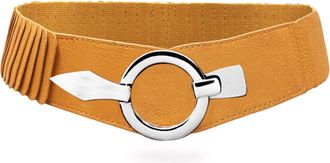 Glamexx24 Elastischer Damen Tailleng&uuml;rtel g&uuml;rtel 6cm breiter H&uuml;ftg&uuml;rtel mit silberner Ring (Curry, Taillenweite 75cm-110cm)