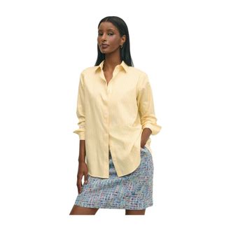 Brooks Brothers Femme, Blouses et Chemises, Jaune, Taille: 38 FR Chemise à rayures en satin de coton coupe décontractée