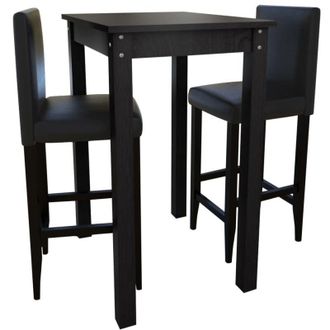 vidaXL Set de 1 table de bar et 2 tabourets noir