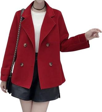 Generic Manteaux cabans pour femmes, veste blazer courte en laine à double boutonnage, mode automne-hiver, revers, manches longues, trench-coat décontracté