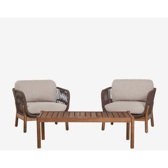 Sklum Gartenset mit 2 Sesseln aus geflochtenem Seil und Couchtisch aus Akazienholz Karvia Akazie Braun