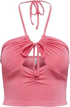 Only &Auml;rmelloses V-Ausschnitt-Top mit Schleifendetail - - Tops - Damen - Rosa - L