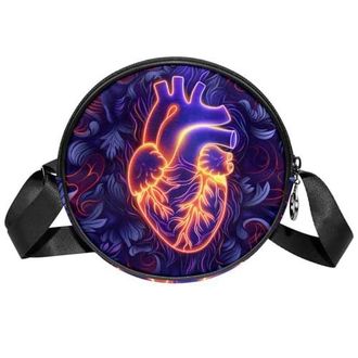 Generic Sac &agrave; bandouli&egrave;re rond rond pour femme, petit sac &agrave; bandouli&egrave;re en forme de coeur humain avec fermeture &eacute;clair, bretelles r&eacute;glables, style d&eacute;contract&eacute;