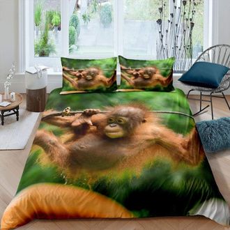 Generic Bettw&auml;sche 200x220 Orang-Utan Bettw&auml;sche-Sets S&uuml;&szlig;er AFFE Bettbezug mit Rei&szlig;verschluss 3D Weiche Mikrofaser Bettbez&uuml;ge mit 2 Kissenbez&uuml;ge 80x80 cm B-51