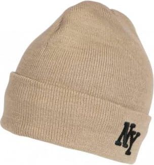 Nyls Cr&eacute;ation Bonnet NY Beige et Noir en Laine &agrave; Revers Doublure Polaire Aurora - Taille Unique - Beige