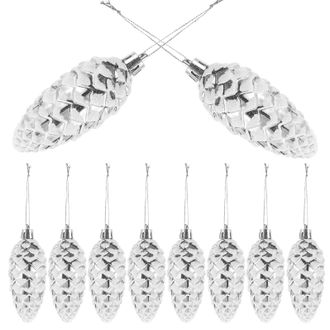 Garneck Weihnachtsbaumschmuck Tannenzapfen H&auml;ngende Dekorationen Silber Kunststoff 10 St&uuml;ck f&uuml;r Weihnachten und Geburtstagsfeier