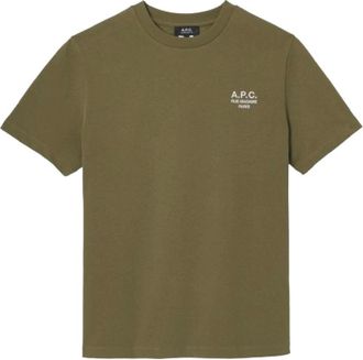 A.P.C. A.p.c., Homme, Tops, Vert, Taille: XL Madame Kaki/Blanc Jersey T-Shirt