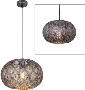 Globo Lighting Decken Pendelleuchte im orientalischen Design H&auml;ngelampe mit rundem Lampenschirm, schwarz silber-metallic, 1x E27, DMxH 30x120cm, Wohnzimmer Esszimmer
