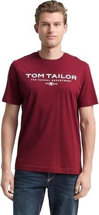 Tom Tailor T-Shirt pour Homme en Coton avec Logo imprim&eacute;, 14155 - Cabarnet Bordeaux Rouge, M