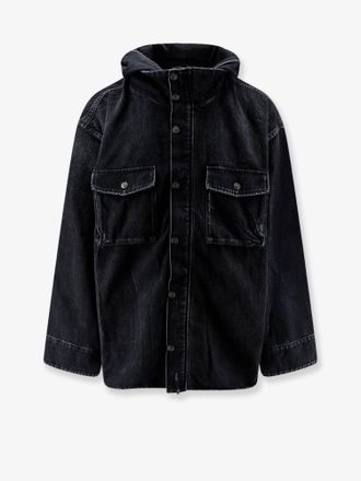 Balenciaga Black denim jacket with embroidered logo on the front - BALENCIAGA - gender_Man