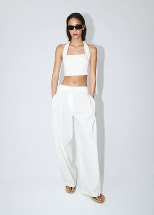 Mango Pantalon droit taille normale blanc - Femme - 34 - MANGO