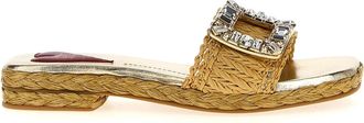 Roger Vivier Femme, Chaussures, Beige, Taille: 36 EU Strass Buckle Raffia Sandales