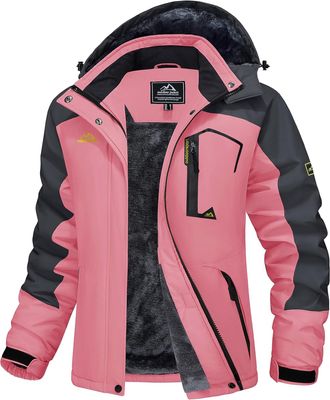 Magcomsen Übergangsjacke Damen Jacke Parka Wärme Winter Winterjacke Ski Jacke Funktionsjacke Mehrfachtaschen Rosig XXL