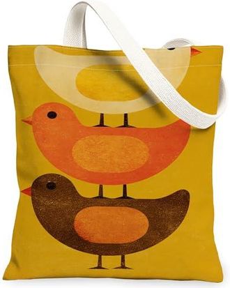 Generic Sacs fourre-tout en toile motif oiseau, sacs &agrave; provisions r&eacute;utilisables, sacs &agrave; provisions r&eacute;utilisables pour lautomne vintage chic l&eacute;ger lavable Shou