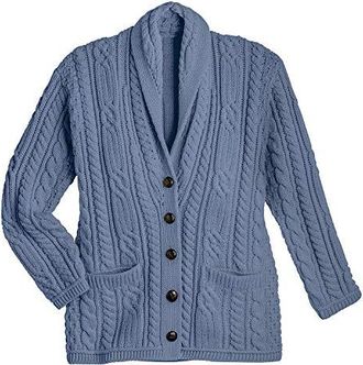 Aran Woollen Mills Pull Cardigan Irlandais en Tricot Torsadé en Laine Mérinos (Gris, XXL)