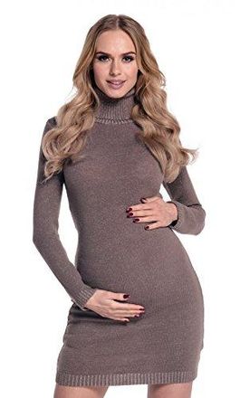 Happy Mama Femme Maternité. Robe Moulante en Maille de Grossesse col roulé. 888p (Cappuccino, 44-46, 2XL/3XL)